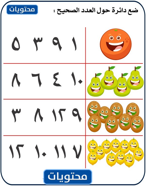 اوراق عمل الارقام العربية للاطفال pdf - موقع محتويات